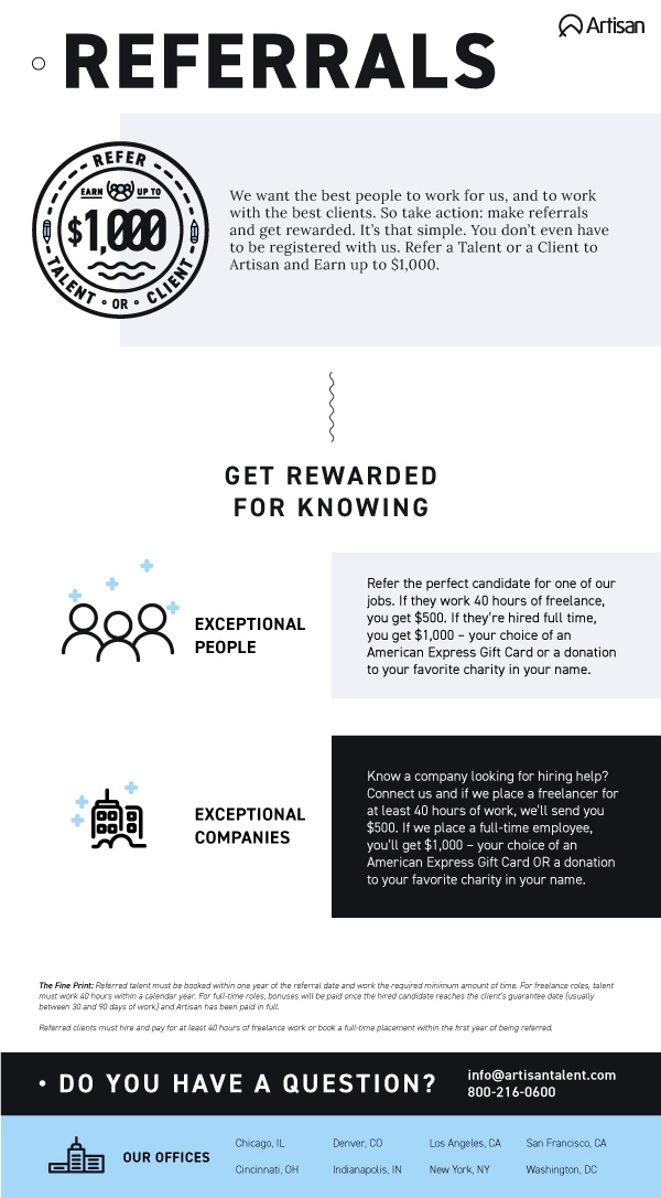 Artisan Talent - Thanks for Being Great! Artisan's Referral Program